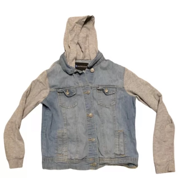 i.b diffusion | Jackets & Coats | Ib Diffusion Blue Hooded Denim Jacket ...